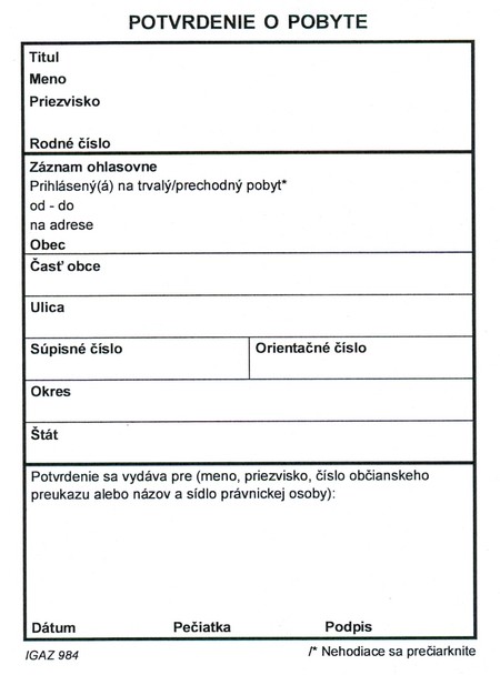 Potvrdenie o pobyte A6 - MIRA OFFICE